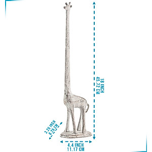 Paper Towel Holder or Free Standing Toilet Paper Holder- Cast Iron Giraffe Paper Holder - Decorative Bathroom Toilet Paper Holder or Stand Up Paper Towel Holder - Antique White by Comfify