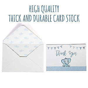 VNS Creations 50 Baby Shower Thank You Cards - Boy Baby Shower Thank You Cards- Baby Shower Cards - Elephant Baby Shower Thank You Cards - Baby Boy Shower Card with Envelopes & Stickers (Blue)