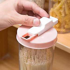 ZIVOCK Kitchen Storage boxCreative Storage jar Sealed Storage Noodle Kitchen Hanging Noodle Storage Box Round Pasta Storage Bucket Pink