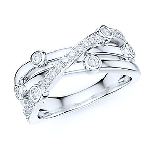 PRSTANI Sterling Silver Criss Cross Bubble Cocktail Simulated Round Brilliant Diamond Ring Wedding Band For Women (6.5)