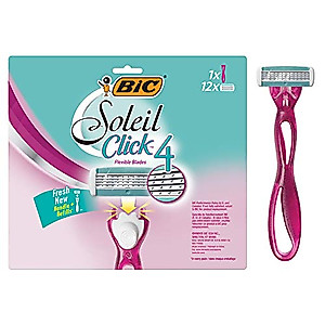 BIC Soleil Bella Click Women's 4-Blade Disposable Razor, 1 Handle and 12 Cartridges