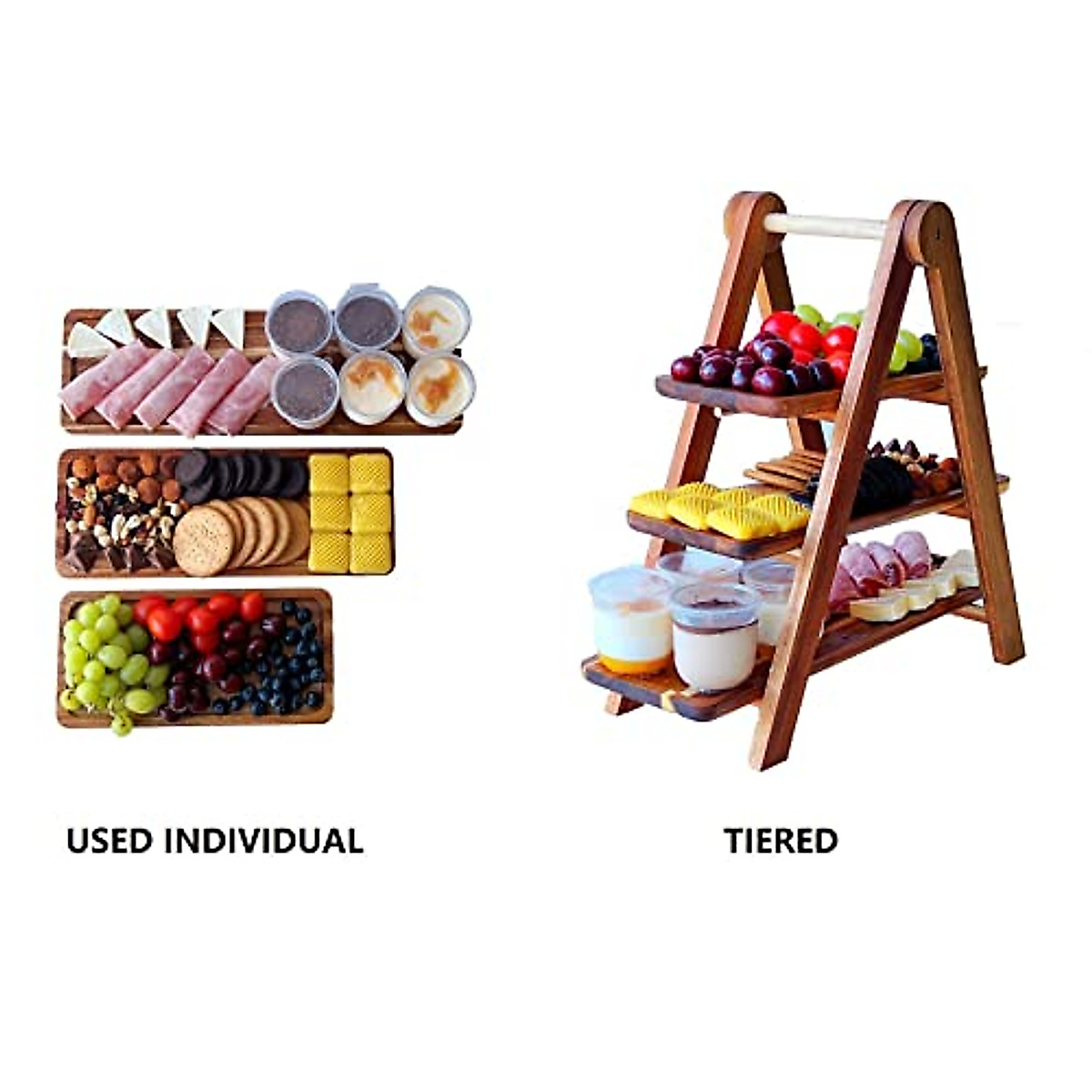 3 Tier Tray Serving Stand Acacia Wood Platter Charcuterie Tiered Set for Entertaining Gethering Food Display Vendor Events Fruit Dessert Appetizer Cheese