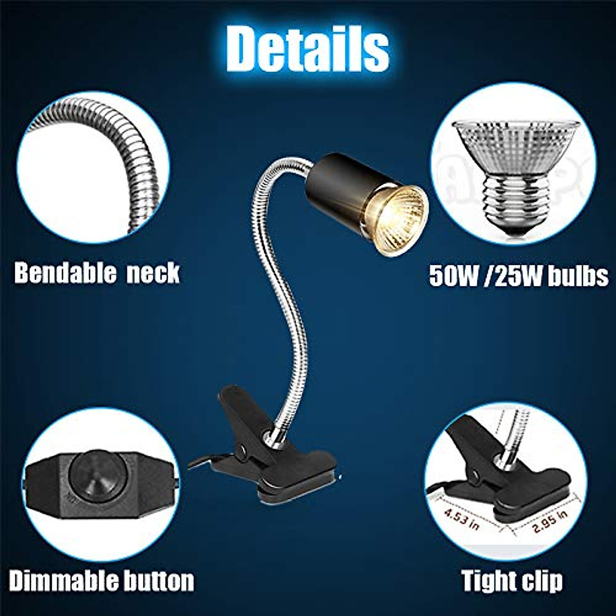 Horior Reptile UVA UVB Lamp for Turtle Lizard Basking Heat Light with 360° Clamp Dimmable Light for Reptile