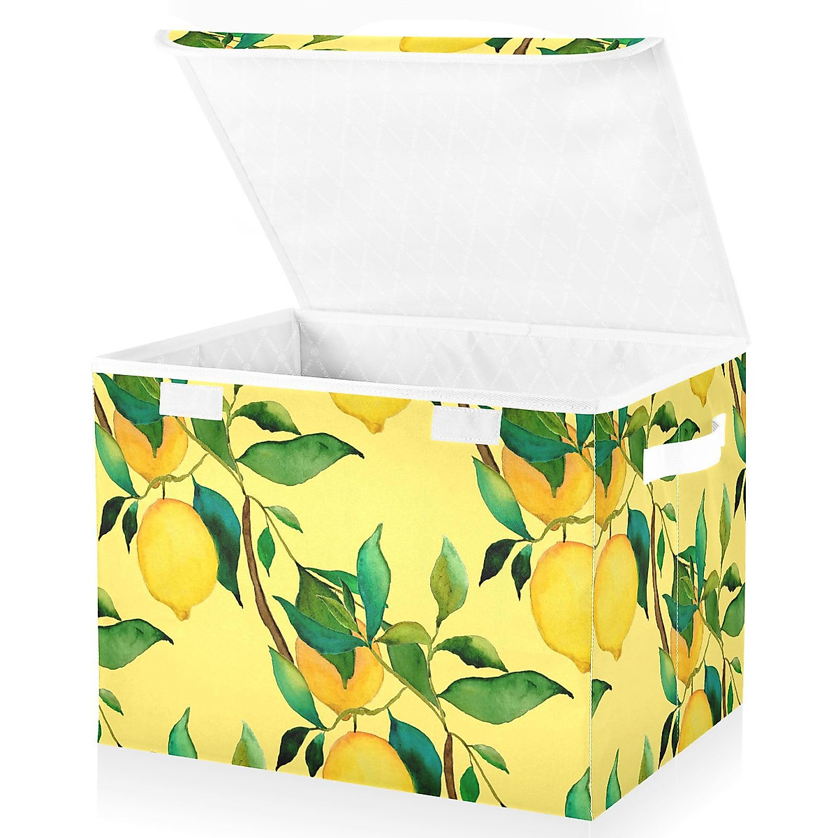 Krafig Retro Lemon Decorative Storage Box with Lid Large Bins Baskets Foldable Cube Organizer Collapsible Containers for Organizing, Toy, Home, Shelf, Closet