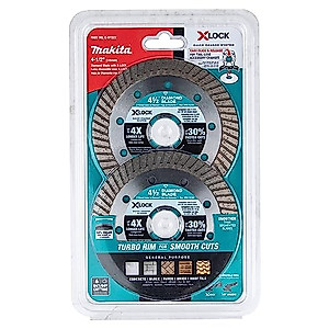 Makita E-07222 X-Lock 4-1/2" Turbo Rim Diamond Blade for Masonry Cutting, 2/pk