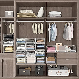 3-tier Sliding Closet Organizers and Drawer Storage Shelves, Stackable Storage Bins for Jean Sweaters, Metal Drawer Shelf Clothes Storage Container, Wardrobe Cupboard Organizer for Folded Clothe-White