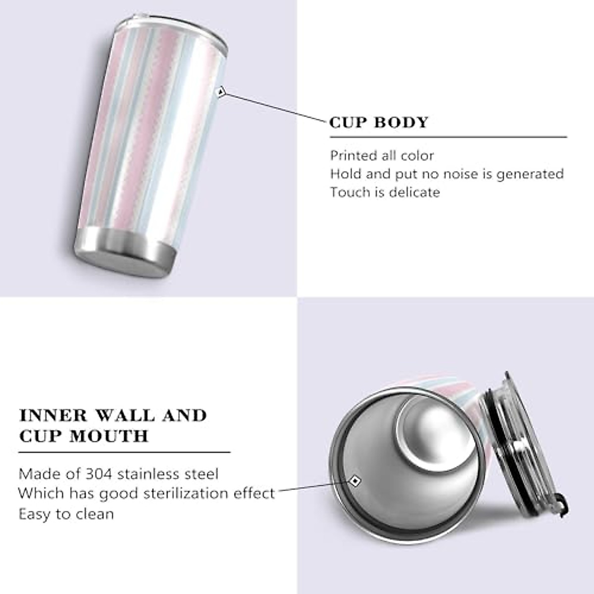 Amooorous Blue and Pink Cute Lace Stripes Stainless Steel cups with lids reusable Leak-proof Lid and Straw mugs for coffee for travel safe tumblers with lids vaso para cafe 20oz