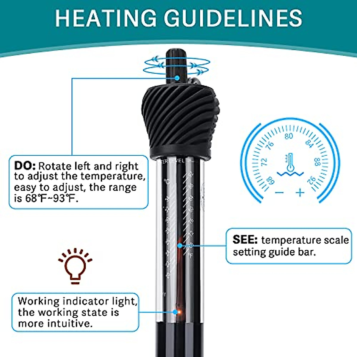 hygger ETL Certification Aquarium Heater, 50W/100W/200W/300W Submersible Fish Tank Thermostat Heater with Adjust Knob Suction Cup for Small Betta Coral Saltwater and Freshwater