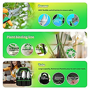 DMIMIA Garden Tool Set, 10 Pieces Heavy Duty Gardening Hand Tools Kit with Plant Grow Bags and Tote Storage Bag, Gardening Gifts for Women and Men,No-Rust,Suitable for Indoor and Outdoor Use