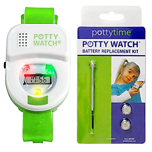 Potty Time:The Original Potty Watch|Water Resistant,Toilet Training Aid,Warranty(30|60|90 Min Auto Timers w/Music & Flashing Lights for Fun & Gentle Reminders) Green, Pond Sticker Chart & Battery Kit