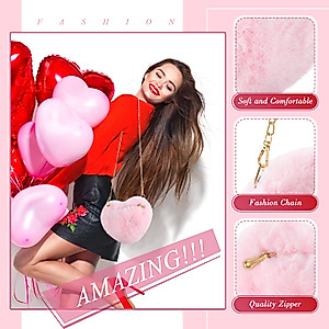Saintrygo 2 Pcs Valentine's Day Heart Shaped Purse for Women Girls Heart Soft Fluffy Fur Shoulder Bag for Girl Gift