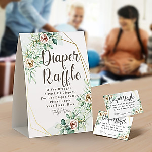 Diaper Raffle Tickets for Baby Shower Sign，Baby Shower Invitations with Diaper Raffle Cards - Baby gender neutral tickets(1 Sign with 50 Raffle Tickets) Toctose028
