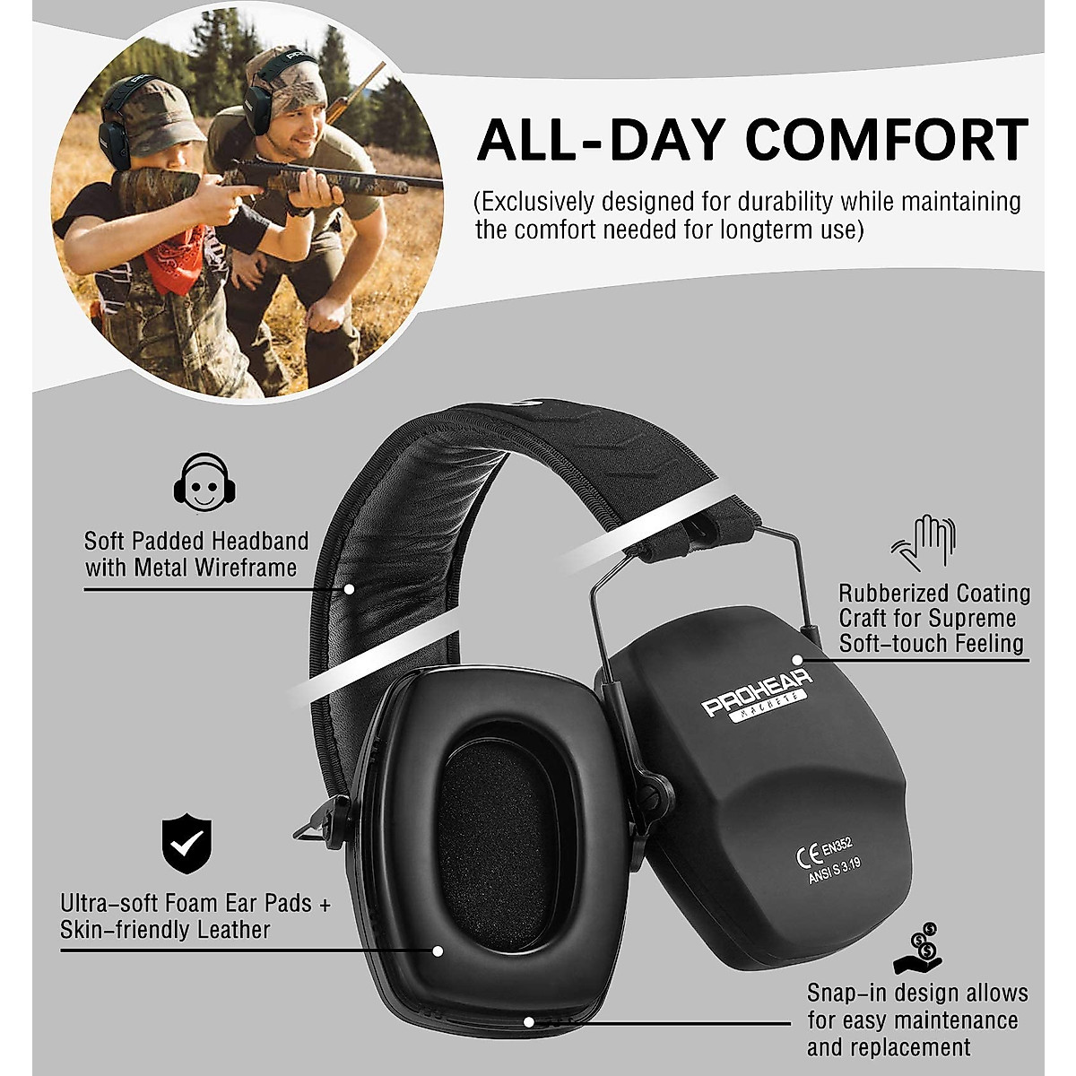 PROHEAR 016 Shooting Ear Protection Earmuffs 2 Pack, NRR 26dB for Gun Range, Hunting -Black and Fruit Green