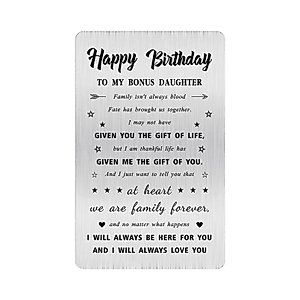 Alotozo Stepdaughter Birthday Card, Happy Birthday Gifts to My Bonus Daughter, Stepdaughter Bday Engraved Wallet Card Inserts