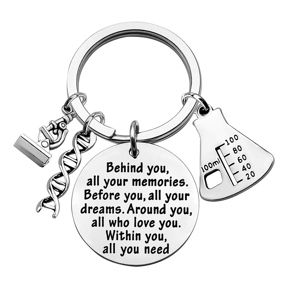 FEELMEM Biology Chemistry Keychain Future Chemist Gift Behind You All Your Memories Science Tech Keychain Graduation Gift