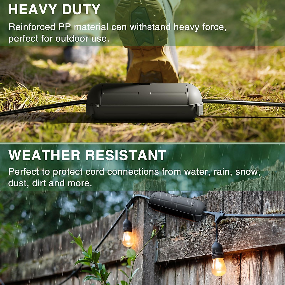 Flemoon [3 Pack] Outdoor Extension Cord Safety Cover with Waterproof Seal, Weatherproof Electrical Connection Box to Protect Outdoor Outlet, Plug, Socket, Christmas Holiday Decoration Light, Black