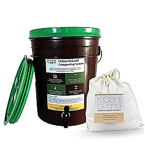 Indoor Bokashi Composting System - Kitchen Compost Buckets with A Spout - Air Tight Gamma Seal Lid - Practical Way to Collect All Your Organic Waste - 5lbs of Kashi Blend