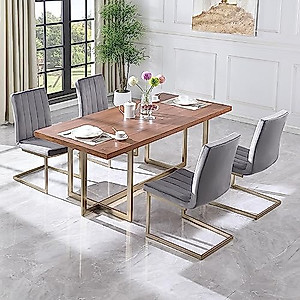 FDFK 5 Piece Kitchen Dining Room Table Set with 1 Walnut Veneer Top Rectangle Dining Table and Dining Chairs Set of 4 for Dining Room,Restaurant(Gray)