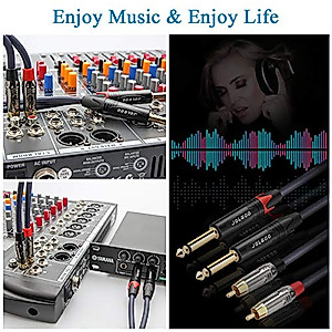 JOLGOO RCA to 1/4 Cable, Dual RCA to Dual 1/4 TS Stereo Interconnect Cable, 2 6.35mm Male TS to 2 RCA Male Stereo Audio Adapter Cable, 3.3 Feet