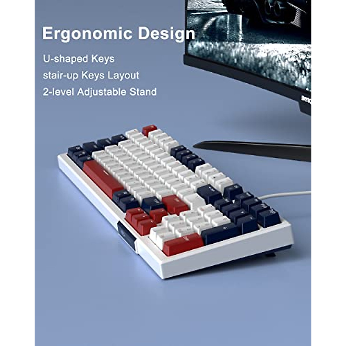 Compact 80% Mechanical Gaming Keyboard, Hot-Swappable Mechanical Keyboard with Number Pad and Red Switches, Blue LED Backlit Keyboard 98 Keys for Windows PC Mac, Blue White