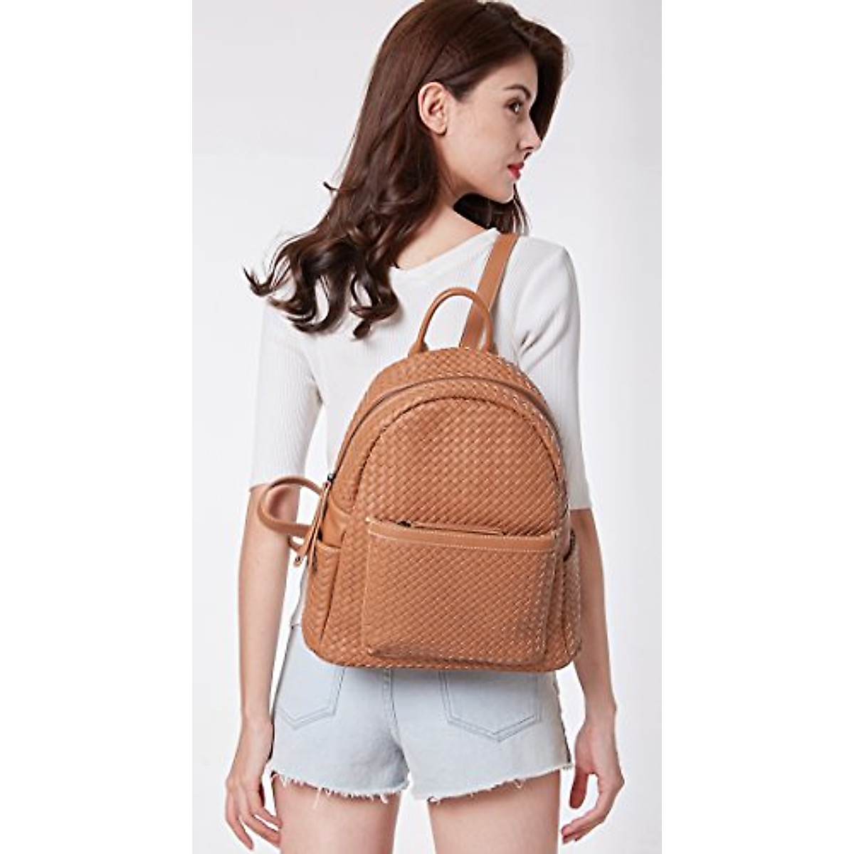 SHOMICO Woven Backpack for Women Trendy Daypacks Stylish Backpack Purse Women's Fashion Backpack for Travel Vacation (Large Brown Woven)