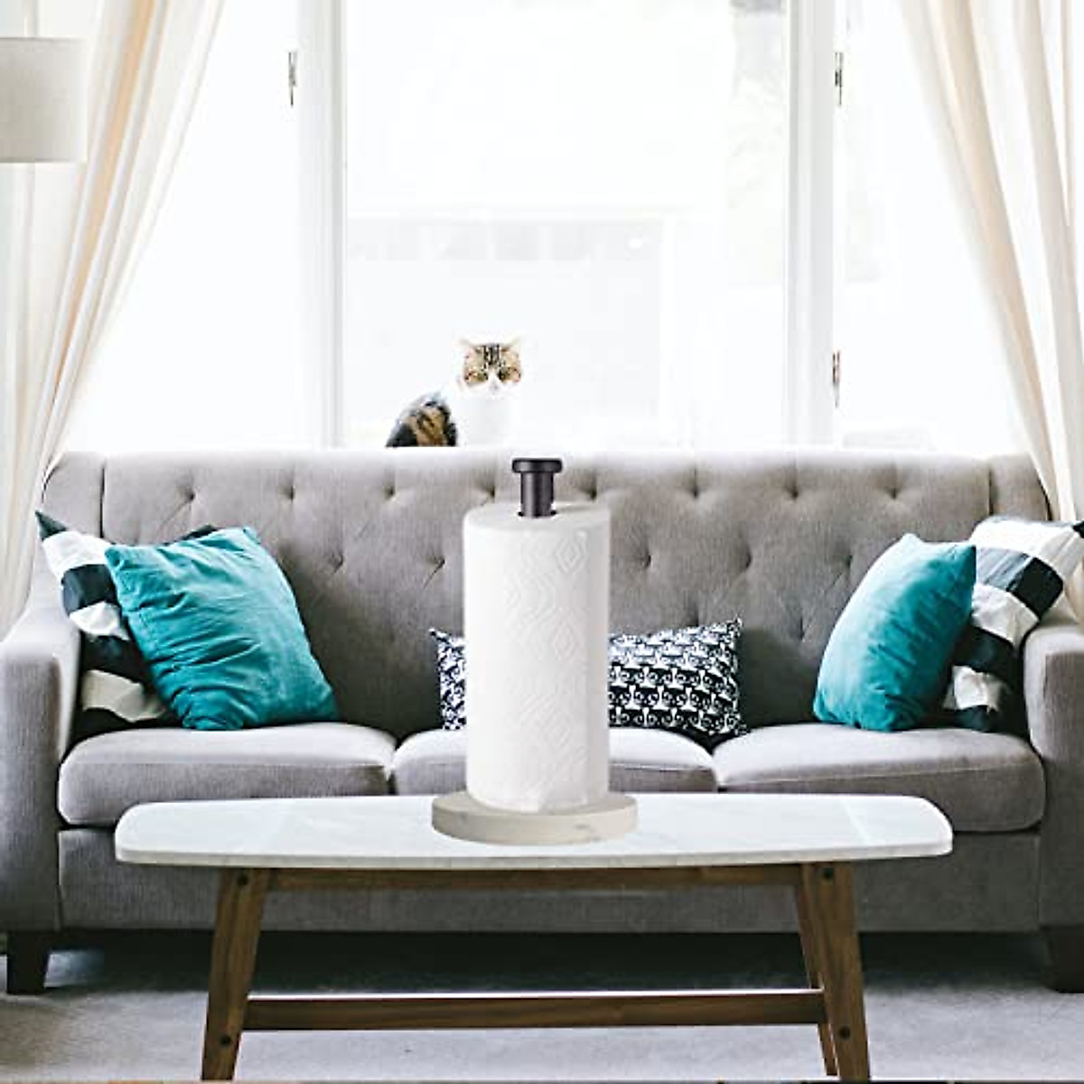 Paper Towel Holder Countertop, Standing Paper Towel Roll Holder for Kitchen Bathroom, with Weighted Marble Base for One-Handed Operation (Black), Black Paper Towel Holder, Marble Paper Towel Holder.…