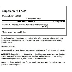 Swanson Natural Vitamin K2 (Menaquinone-7 from Natto) 50 mcg 30 Sgels (4 Pack)