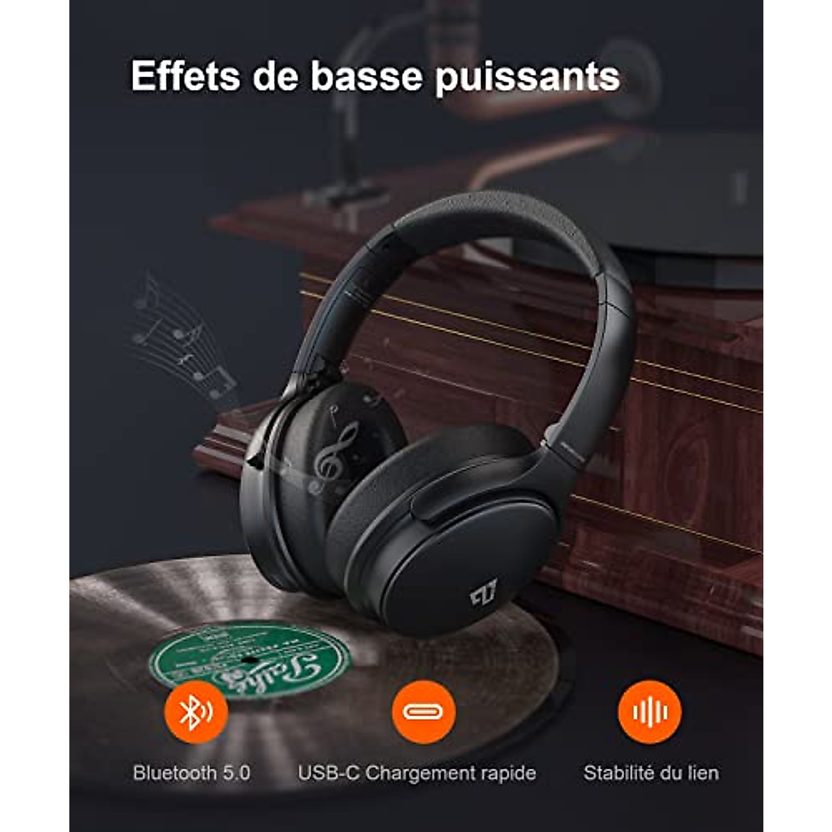 INFURTURE Active Noise Cancelling Headphones, H1 Wireless Over Ear Bluetooth Headphones, Deep Bass Headset, Low Latency, Memory Foam Ear Cups,40H Playtime, for Adults, Kids, TV, Travel, Home Office