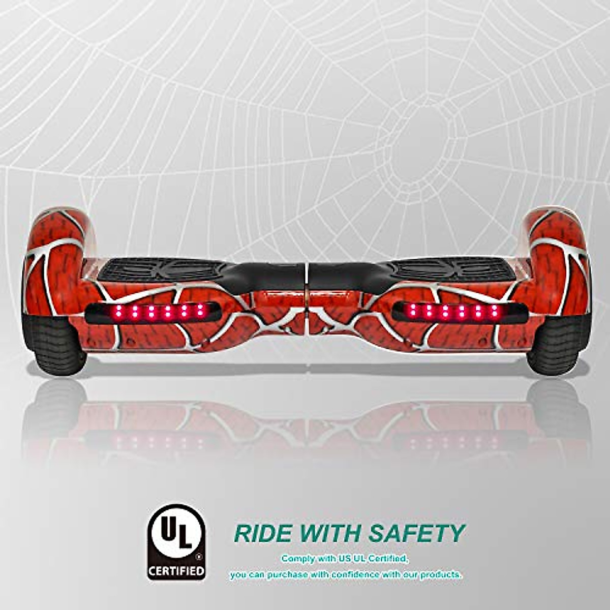 Hoverboard for Kids Adult Spider Self Balancing Hoverboard with LED Lights Wheels Speaker UL 2272 Certified Hover Board (RED)