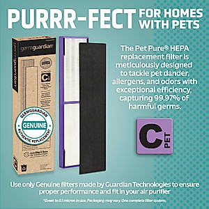 GermGuardian Filter C Pet Pure HEPA Genuine Air Purifier Replacement Filter, Removes 99.97% of Pollutants, for AC5000, AC5250, AC5300, AC5350, CDAP5500, AP2800, 2-Pack, Black/Purple, FLT5250PT2PK