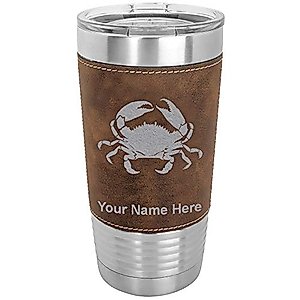 LaserGram 20oz Vacuum Insulated Tumbler Mug, Crab, Personalized Engraving Included (Faux Leather, Rustic)
