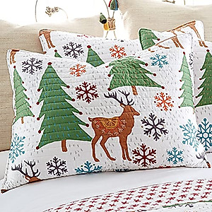 Levtex Home Merry & Bright Collecion - Tinsel Quilt Set - Full/Queen Holiday Quilt 88x92 and Two Standard Shams 20x26 - Folk Christmas Reindeer - Reversible