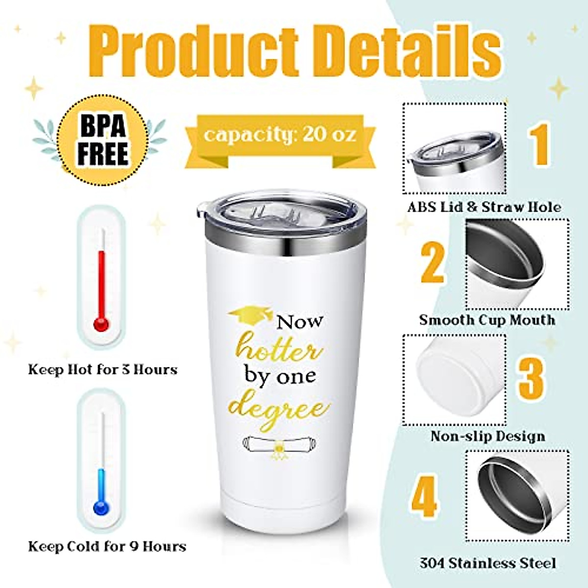 Karenhi 3 Pcs Graduation Gift Set Includes Class of 2023 Stainless Steel Tumbler with Lid, Straw Graduation Gift Keychain Graduation Bracelet Set Adjustable Compass Bracelet for School (Now Hotter)