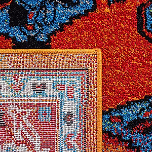 SAFAVIEH Vintage Hamadan Collection Area Rug - 9' x 12', Red & Blue, Traditional Oriental Medallion Design, Non-Shedding & Easy Care, Ideal for High Traffic Areas in Living Room, Bedroom (VTH262Q)