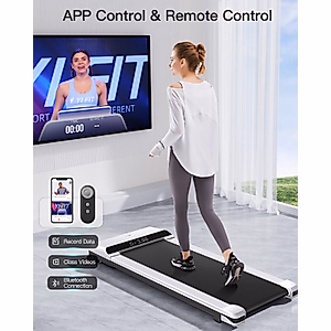 UMAY Under Desk Treadmill with Foldable Wheels, Portable Walking Jogging Machine Flat Slim Treadmill with Free Sports App & Remote Control, Jogging Running Machine for Home/Office White