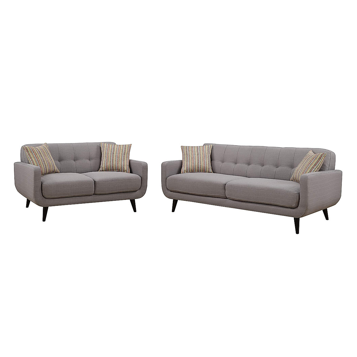AC Pacific Crystal Collection Mid Century Modern Living Room Furniture, Tufted Back, Solid Espresso Legs, Plush Upholstery, Accent Piece with Minimal Assembly, Sofa and Loveseat, Grey
