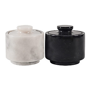 Marblous Krafts stylish marble white and black 3.5 oz salt cellar, Trinket Box and Condiment Pots 3" X 3" Kitchen décor Salt Pepper Bowls salt container, pinch pots tea containers