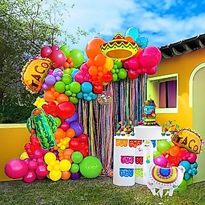 Mexican Fiesta balloon garland kit 130pcs Mexican Colorful Cinco De Mayo Decorations with Cactus Taco and Llama Foil Balloons For birthday Baby Shower Mexico Carnival party decorations