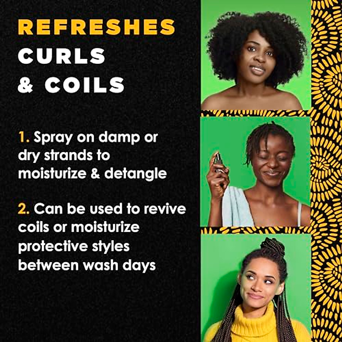 MY BLACK IS BEAUTIFUL Detangler Spray, Sulfate Free, for Curly and Coily Hair with Coconut Oil, Honey and Turmeric, 7.6 fl oz