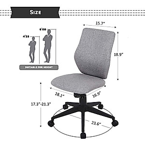 BOWTHY Armless Office Chair - Home Office Chair, Rolling Chair, Desk Chairs with Wheels No Arms, Fabric Task Chair, Swivel Chair for Desk, Sewing Chair(Gray)