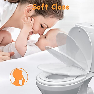 Potty Training Seat Built-in Toilet Seat, Round Toilet Seat 16.5inch with Baby Seat 2 in 1 Soft Close Quiet No Slapping, Magnetic Absorption, Easy Installation for Bottom Fixing Toilet