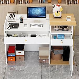 QUDEX Reception Desk Counter Desk for Checkout & Retail, Multifunctional Modern Transaction Counter Top, Standing Front Table for Office, Contemporary Reception Desk 120cm/47.2in White-Marble