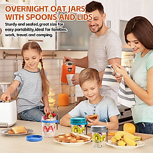 4 Pcs Portable Overnight Oats Containers with Lids and Spoons, 12 oz Mason Jars, Glass Jars with Measurement Marking, Reusable Yogurt Container for Cereal Fruit Salad