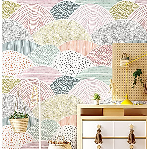 Toduso Peel and Stick Wallpaper Dot/Line Contact Paper Pink Wallpaper 15.5''x78.7'' Removable Self-Adhesive Wallpaper Room Decor Wall Covering Vinyl Rolls