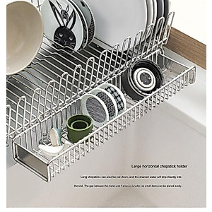 Dish Drying Rack 304 Stainless Steel Dish Rack with Drainboard Drainage, Utensil Holder for Various Kitchenware,Comes with chopstick holder Multifunctional Dish Rack for Kitchen Counter,Cup Holder,(St