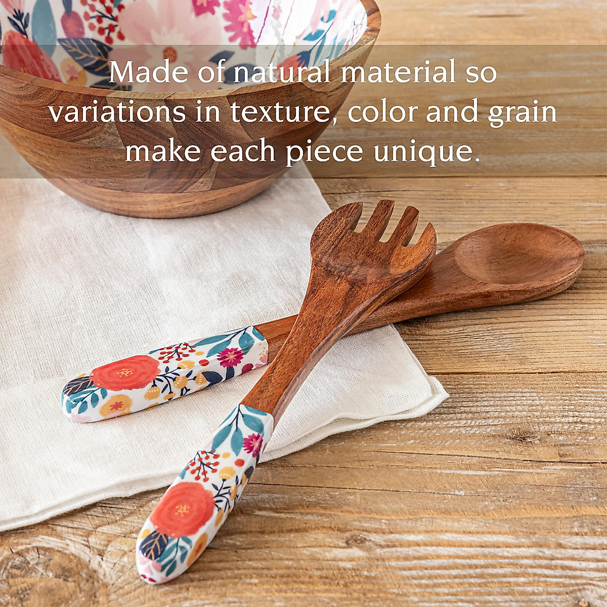 over&back 2pc 12" Wooden Serving Utensils by Jess Phoenix - Wood Fork and Spoon Set to Serve Meals and Mix Salad - Pairs with all our Acacia Serveware