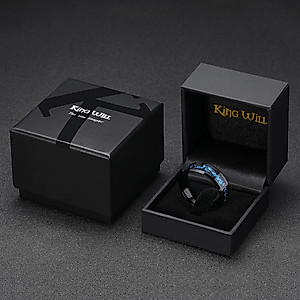 King Will Mens 8mm Black Tungsten Carbide Wedding Ring Blue Foils Inlay Tungsten Ring Beveled Edge Tungsten Ring 10