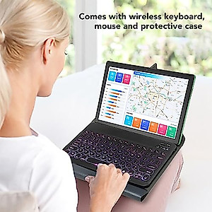 Acogedor 2 in 1 Cellular Tablet 10.1 Inch, Android 11.0 Tablets, with RGB Light Emitting Keyboard and Mouse, Support WiFi, 12GB RAM 256GB ROM, FM, Bluetooth 5.0, GPS (White)