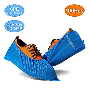 Shoe Covers Disposable - 100 Pack (50 Pairs) Non Slip Recyclable Disposable Boot Covers Waterproof Durable Shoe Protector for Indoor Guest Visitor, One Size Fits Most(CPE Plastic)
