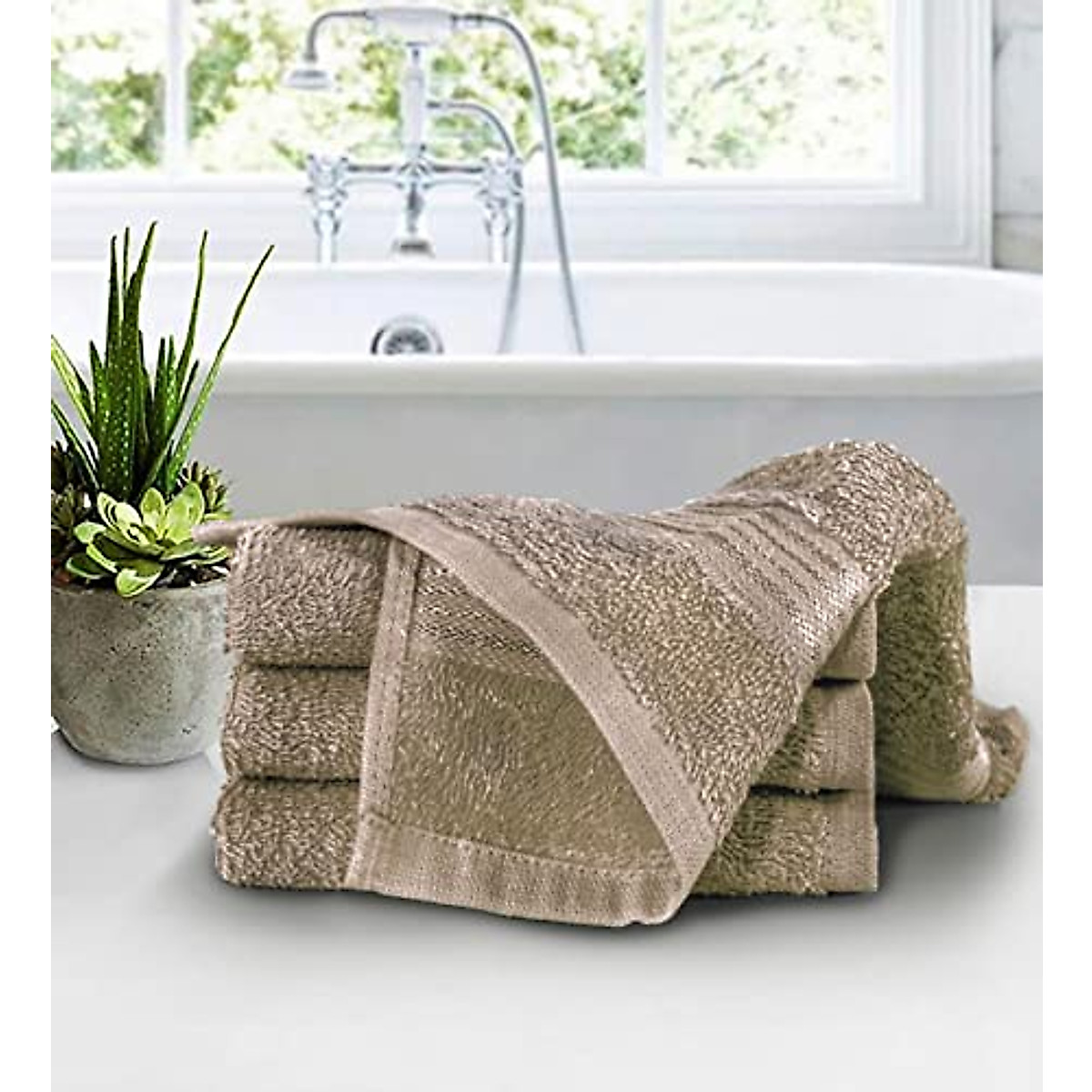 Belizzi Home Ultra Soft Cotton Washcloths, Contains 24 Piece Face Cloths 12x12 inch, Ideal for Everyday use Face Towels, Compact & Lightweight Multi Purpose Washcloths - Tan